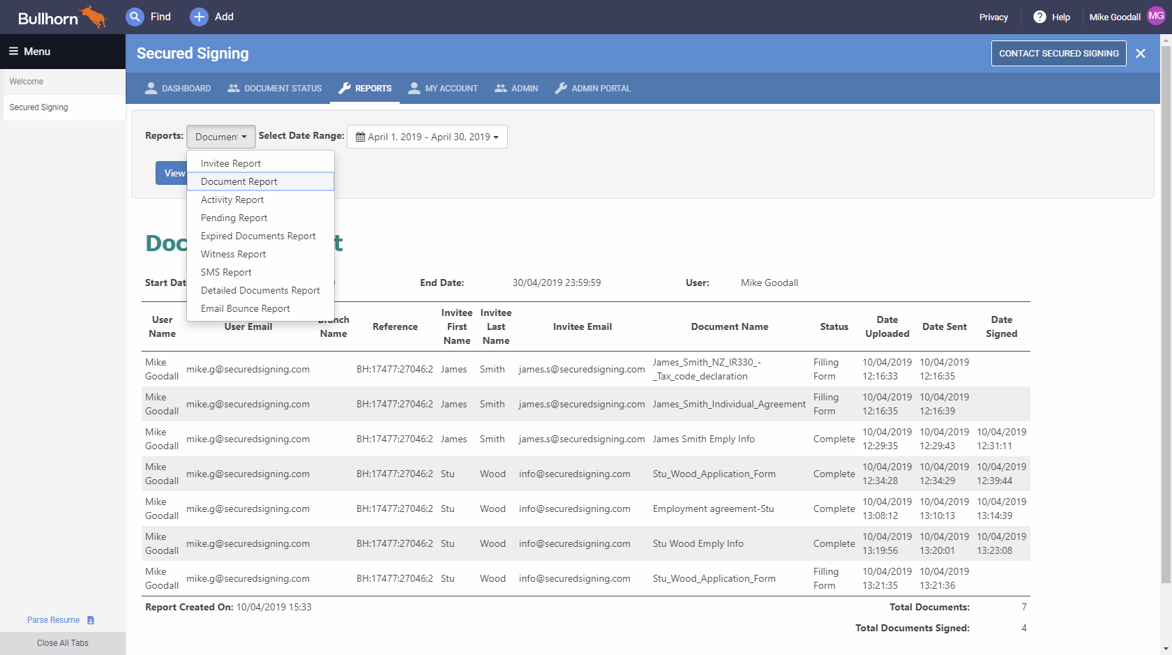 Bullhorn: Secured Signing Dashboard and Management - Secured Signing