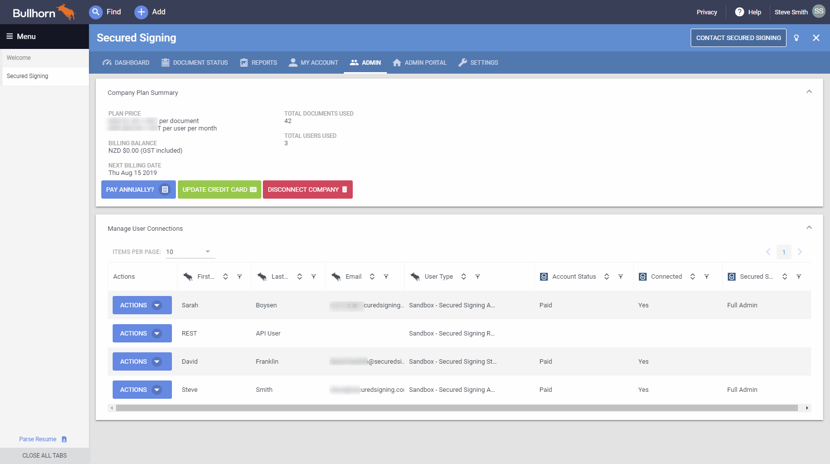 Bullhorn: Secured Signing Dashboard and Management - Secured Signing