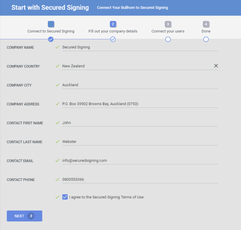 Bullhorn: Setup Secured Signing Account for your Company - Secured Signing