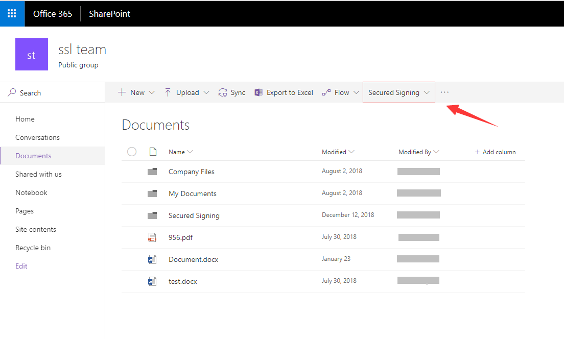 SharePoint: Connect the Secured Signing App for Digital Signing ...