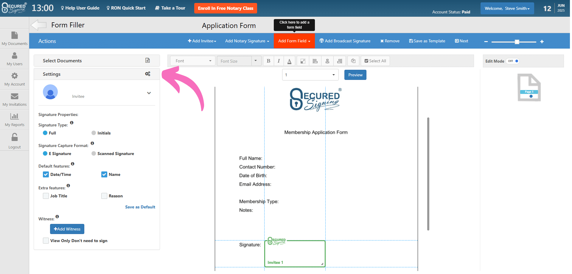 Create a Form Filler Template - Secured Signing