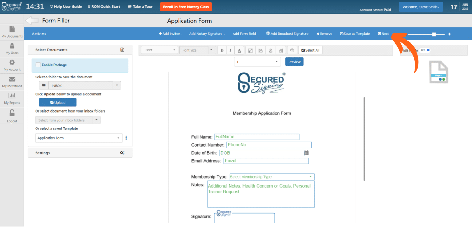 Send Form Filler Templates - Secured Signing