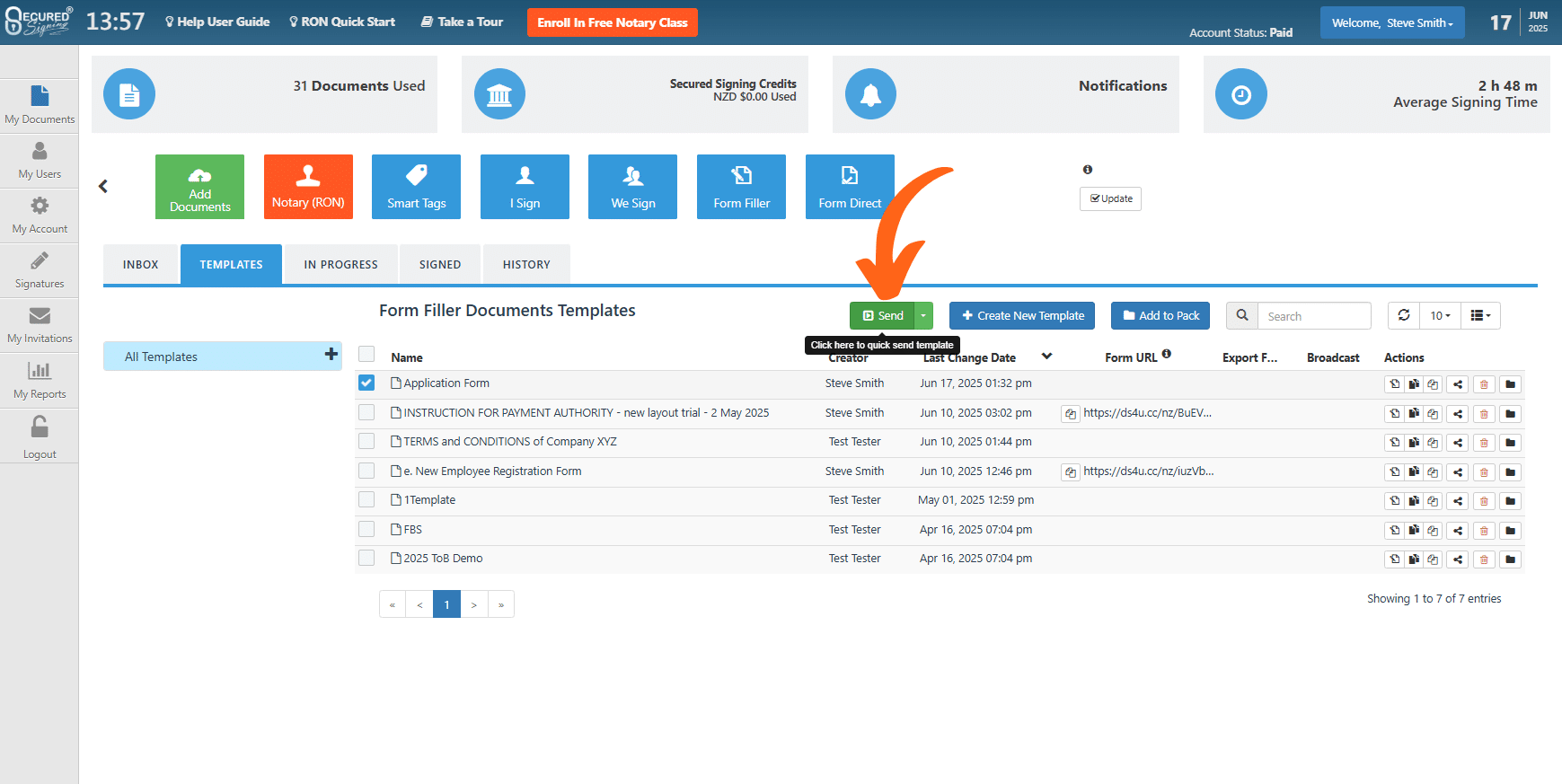 Send Form Filler Templates - Secured Signing