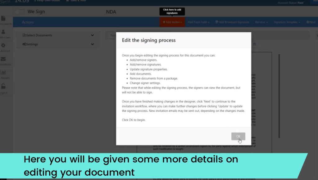 Edit Signing Process - Digital Signing Feature - Secured Signing