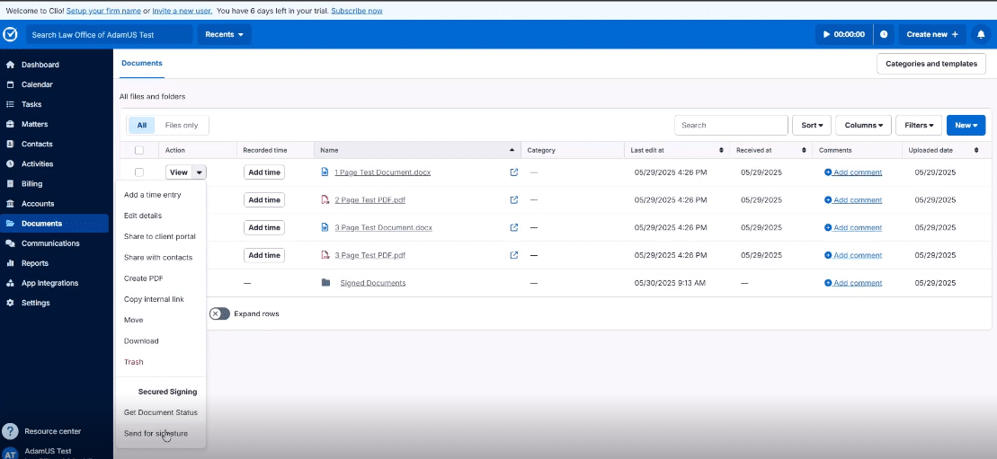 How to get documents signed in Clio using Secured Signing