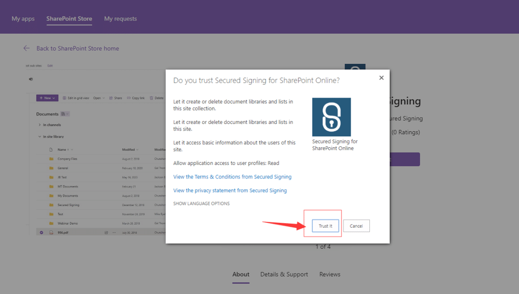 SharePoint: Connect the Secured Signing App for Digital Signing ...